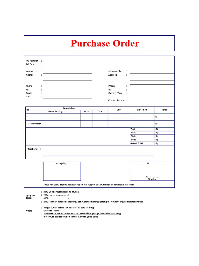 Contoh Format Purchase Order Sederhana | PDF