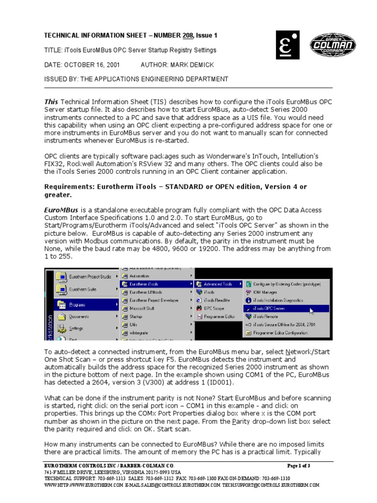This Technical Information Sheet (Tis) Describes How To Configure The Itools Eurombus Opc | PDF ...