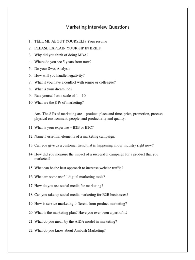 Marketing Interview Questions Guide | PDF | Search Engine Optimization ...