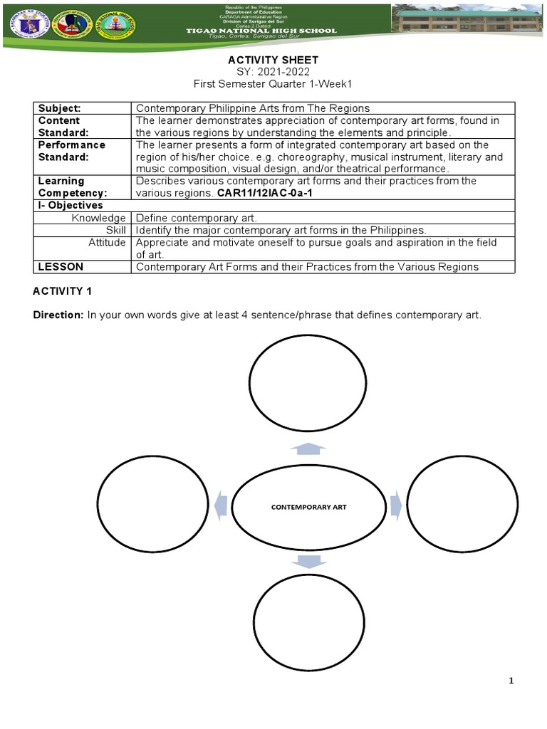 Contemporary Arts Activity Sheet | PDF | Contemporary Art | Learning