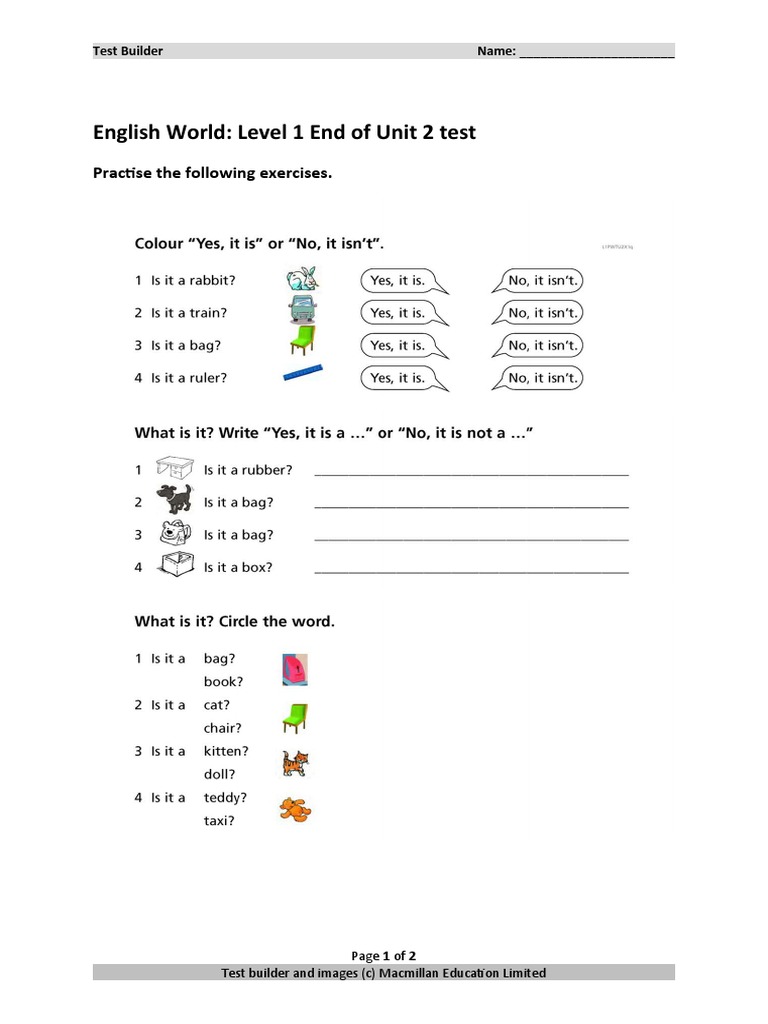 English World: Level 1 End of Unit 2 Test: Practise The Following ...