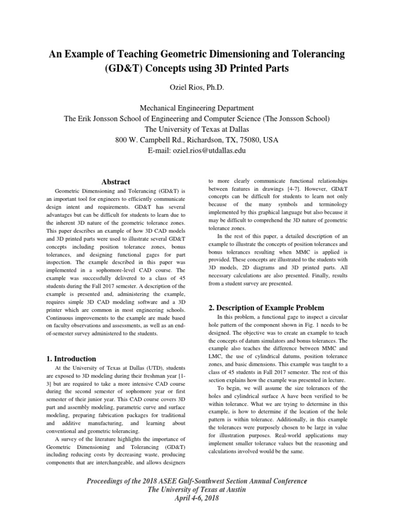 An Example of Teaching Geometric Dimensioning and Tolerancing GD T ...