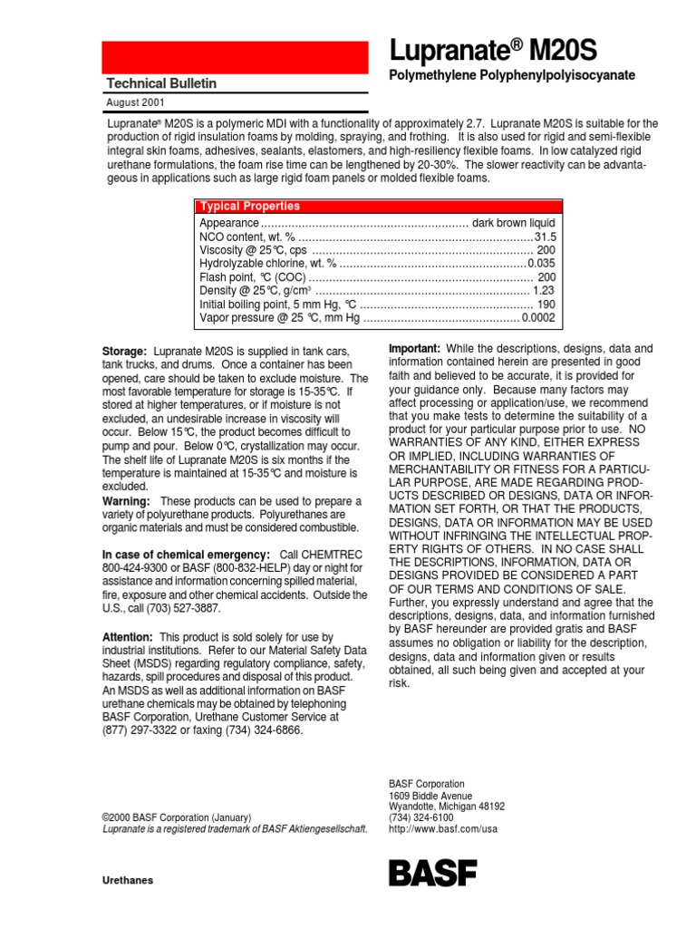 Lupranate® M20S MDI | PDF | Foam | Materials