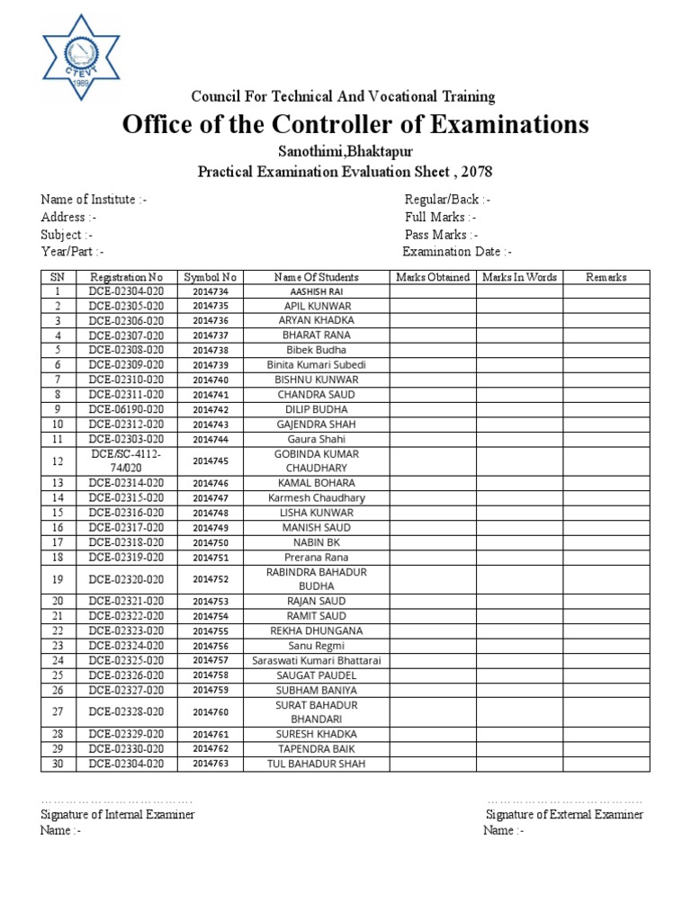 Office of The Controller of Examinations: Council For Technical and ...
