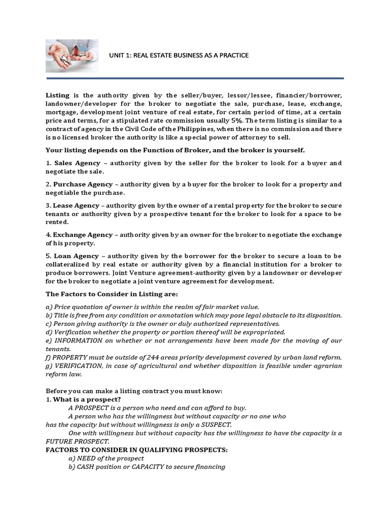 Unit 1 Real Estate Business As A Practice | PDF | Real Estate Broker ...