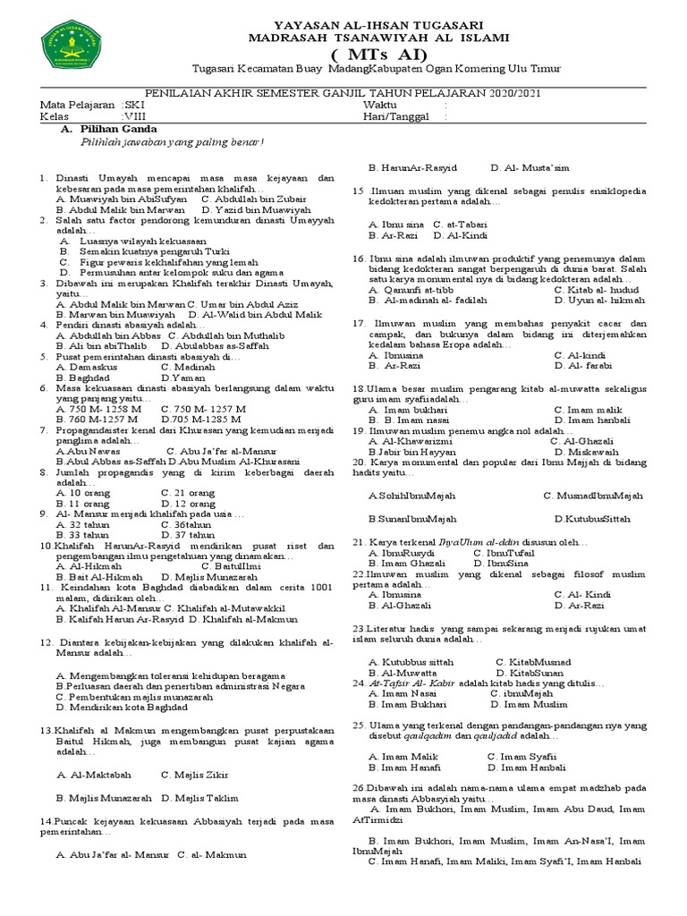 Soal Ski Semester Ganjil Kelas Viii | PDF