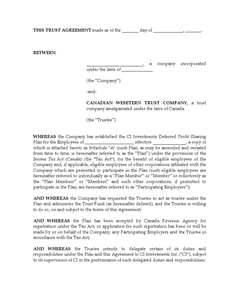 Sample Trust Agreement Template | PDF | Trust Law | Trustee