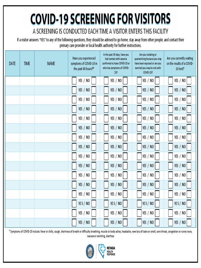 Visitor COVID-19 Screening Checklist | PDF | Medicine | Symptoms And Signs