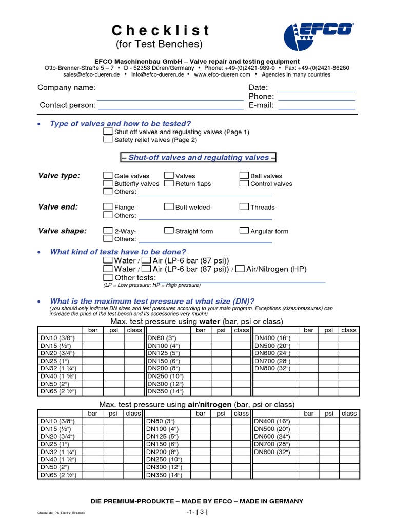 checklistPSVtesch Bench | PDF | Valve | Mechanical Engineering