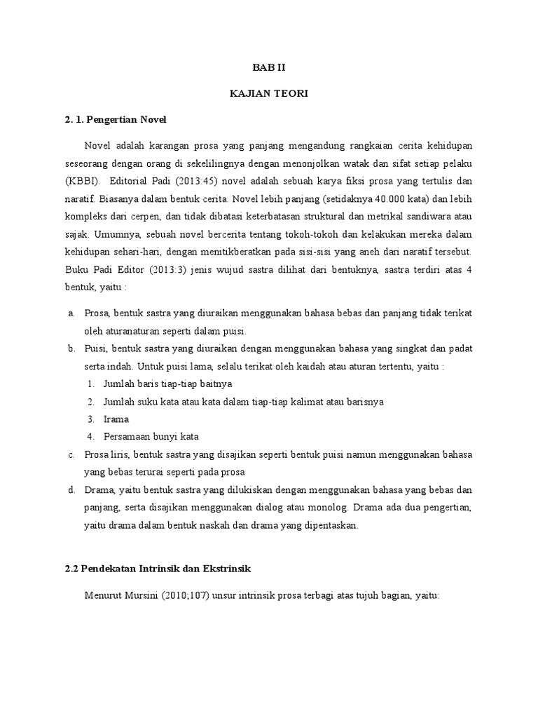 Bab Ii Kajian Teori 2. 1. Pengertian Novel | PDF | Klasik | Fiksi Umum