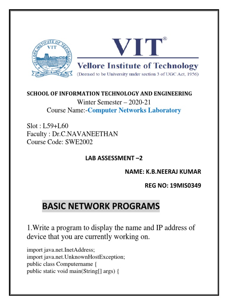 19mis0349 VL2020210503313 Ast02 | PDF | Computer Network | Data Transmission