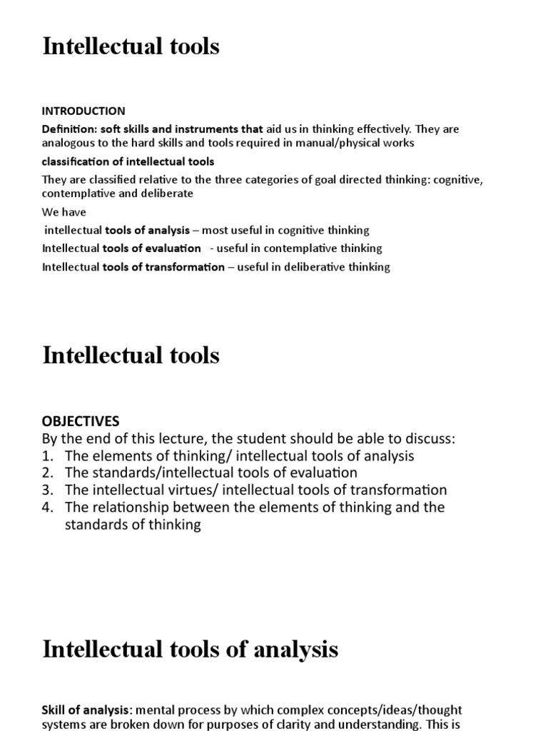Intellectual Tools Slides | PDF | Thought | Reason