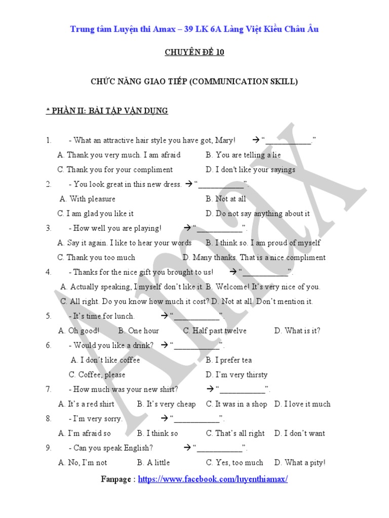 Trung tâm Luyện thi Amax - 39 LK 6A Làng Việt Kiều Châu Âu | PDF