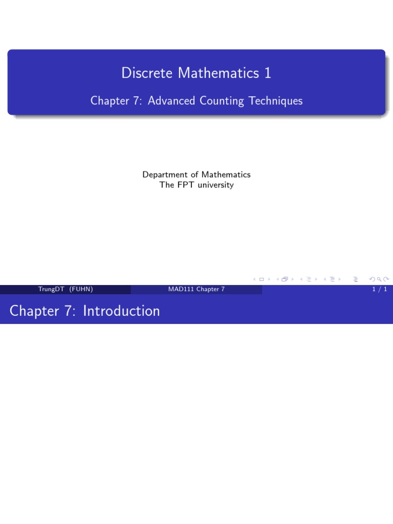 Discrete Mathematics 1: Chapter 7: Advanced Counting Techniques | PDF | Multiplication ...