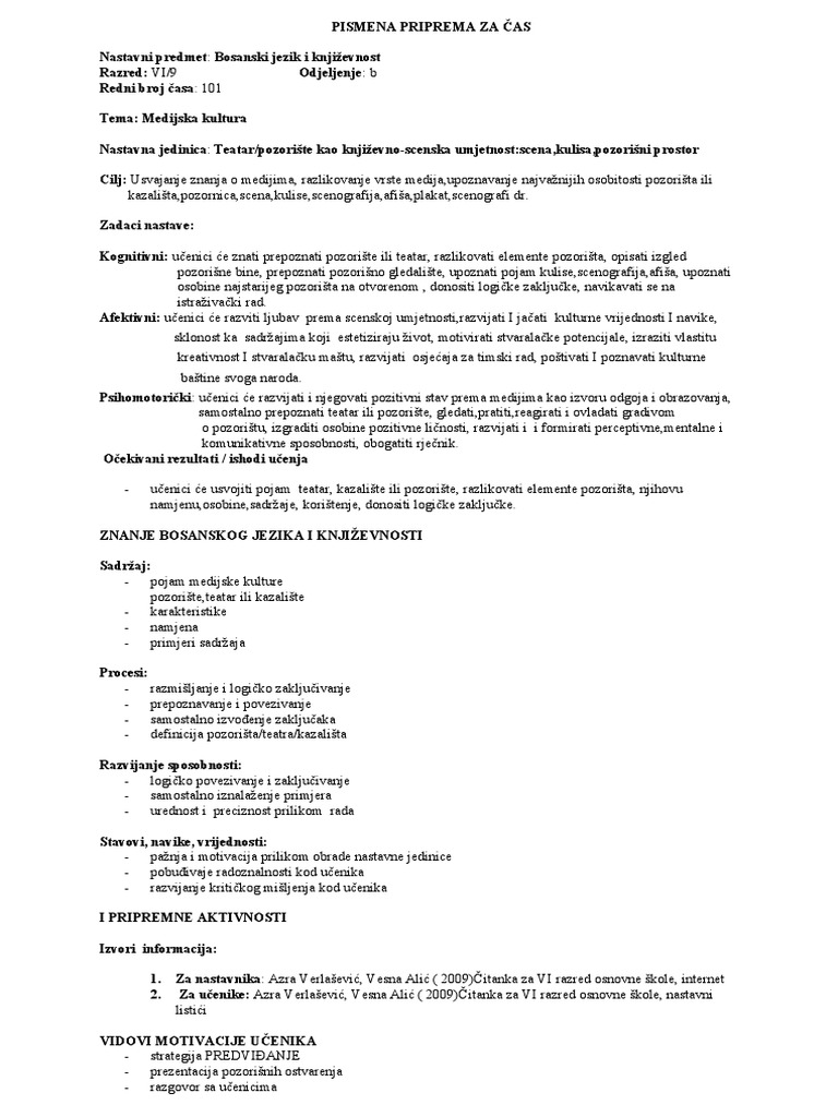 Pismena Priprema Za Čas | PDF