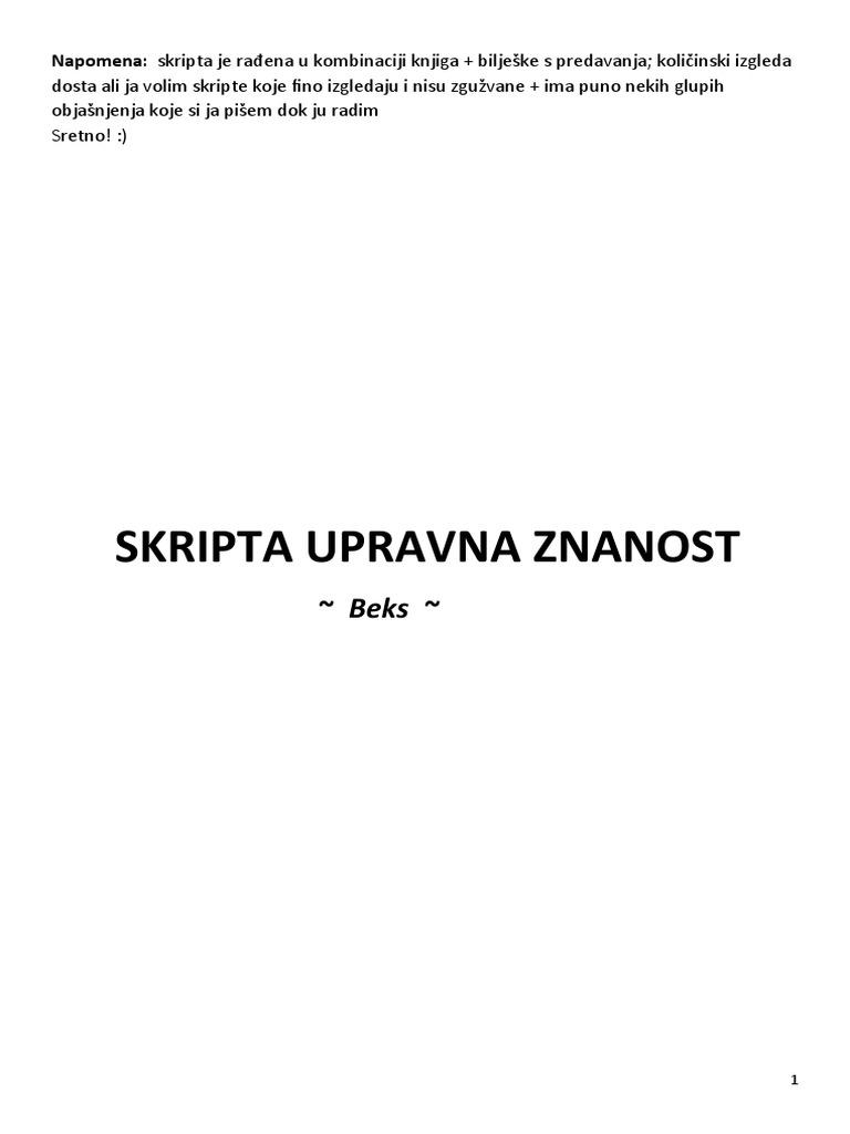 Skripta Upravna Znanost Beks | PDF