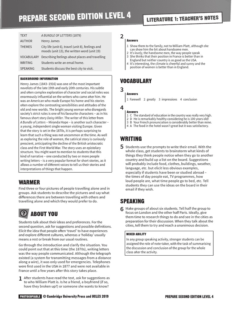 Prepare Second Edition Level 4: Literature 1: Teacher'S Notes | PDF ...