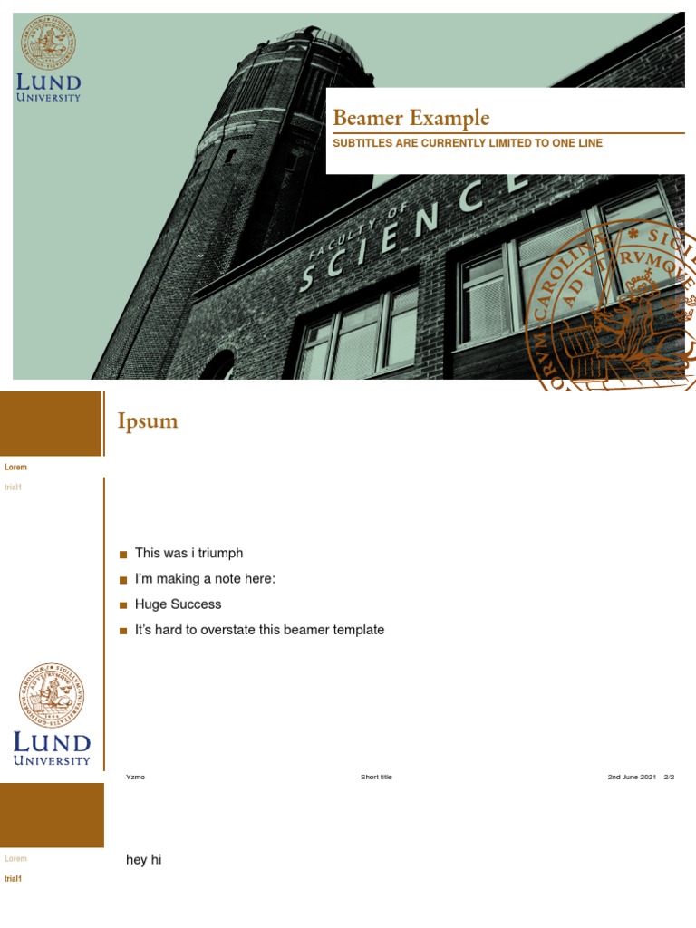 Beamer Example: Subtitles Are Currently Limited To One Line | PDF