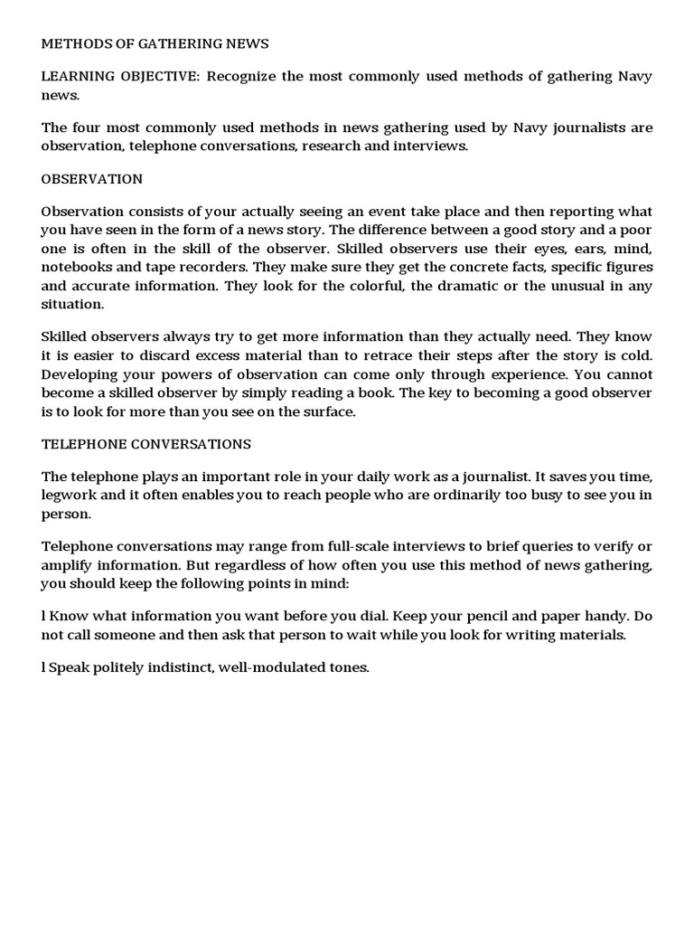 Methods of Gathering News | PDF