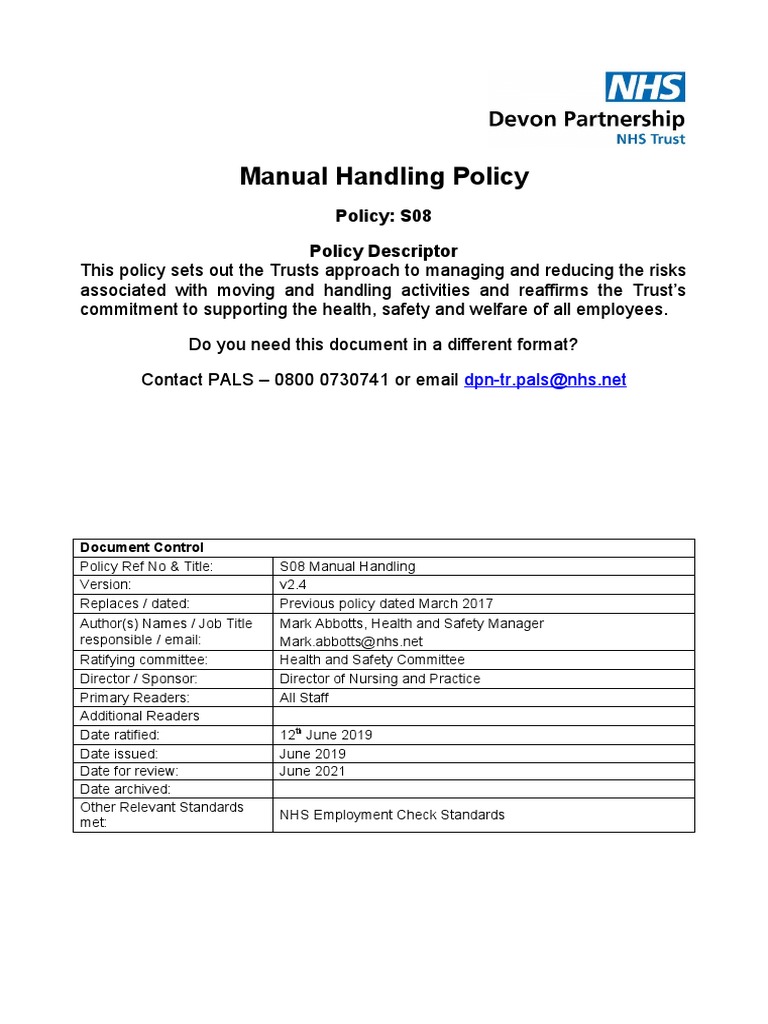 T I L E Manual Handling Policy | PDF | Occupational Safety And Health ...