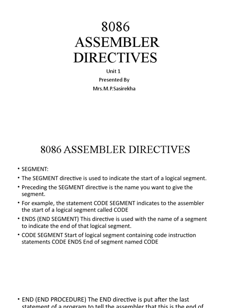 8086 Assembler Guide | PDF | Assembly Language | Array Data Structure