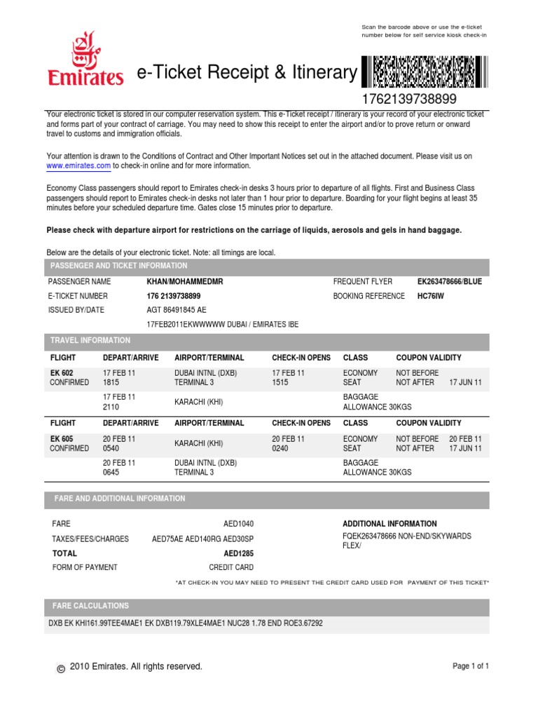 e-Ticket Receipt and Itinerary Sample | PDF | Transport | Aviation