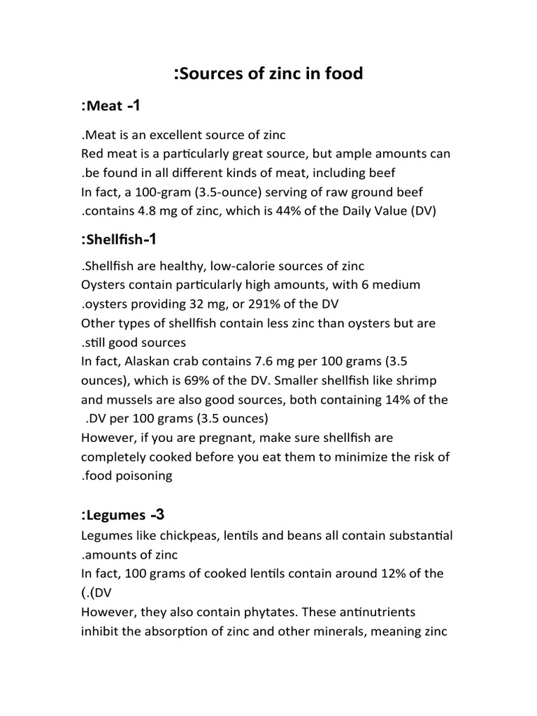 Sources of Zink | PDF | Zinc | Foods