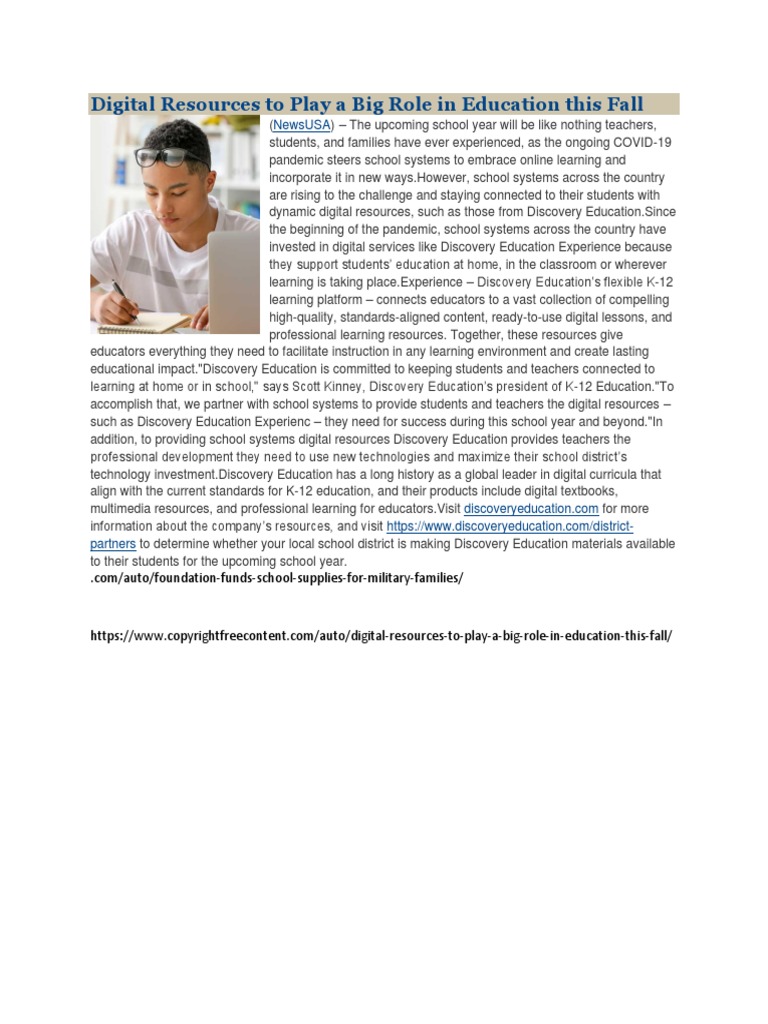 Digital Resources To Play A Big Role in Education This Fall | PDF ...