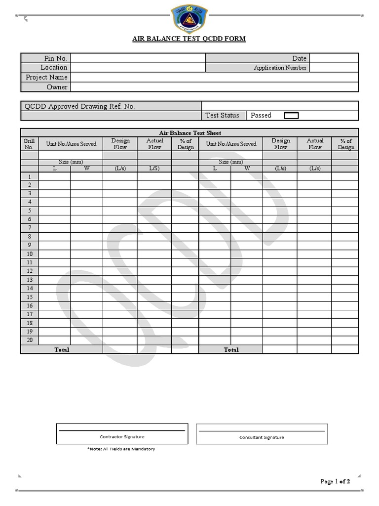 Air Balance Test QCDD Form | PDF