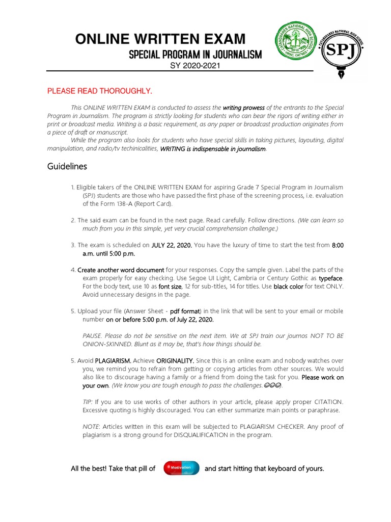 ONLINE WRITTEN Exam 2020 SPJ | PDF | Test (Assessment) | Typefaces