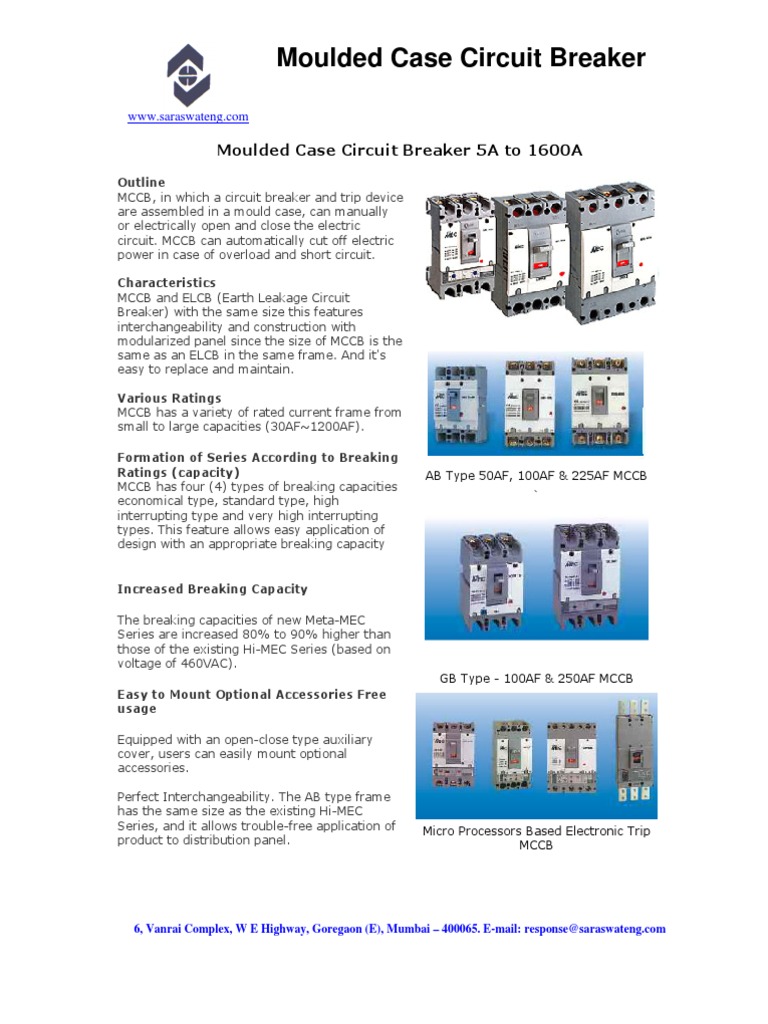 Moulded Case Circuit Breaker (MCCB) | PDF | Switch | Power (Physics)