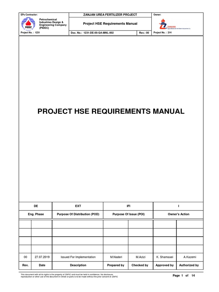 Project HSE Requirements Manual | PDF | Hazards | Personal Protective ...