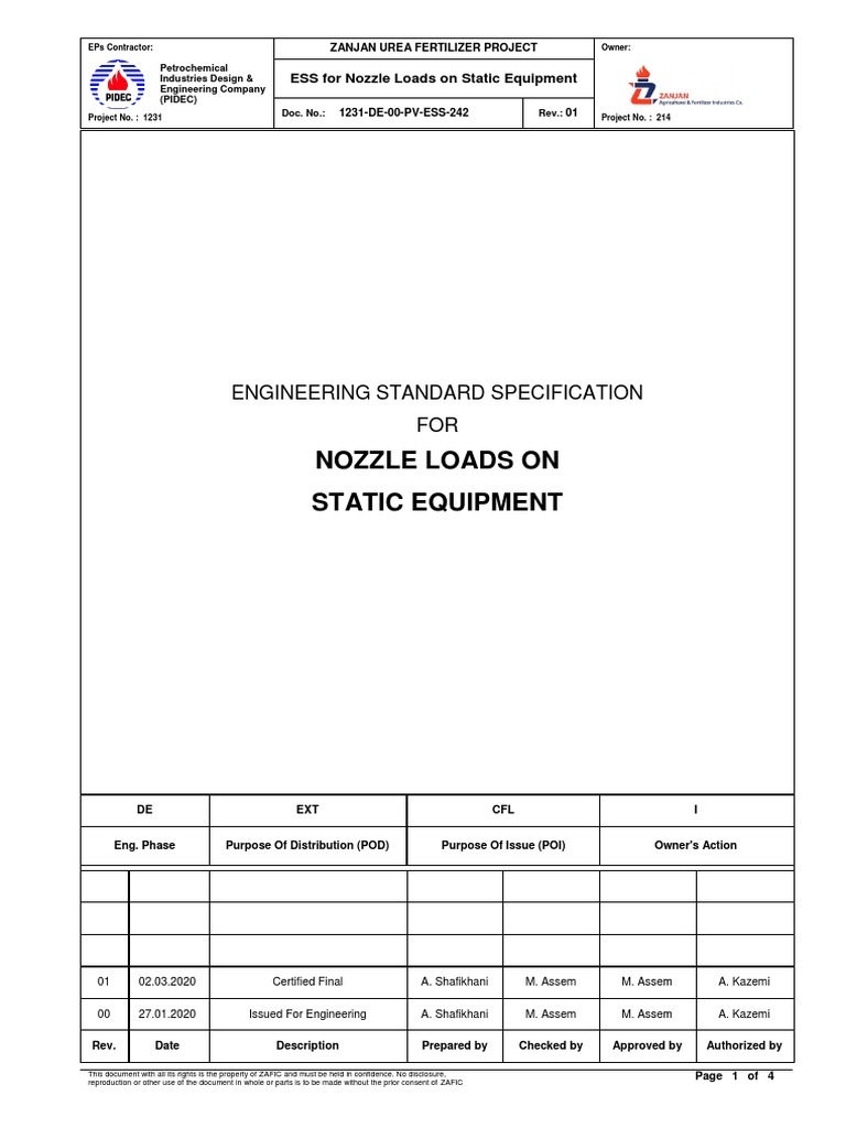 Nozzle Loads On Static Equipment: Engineering Standard Specification FOR | PDF | Heat Exchanger ...