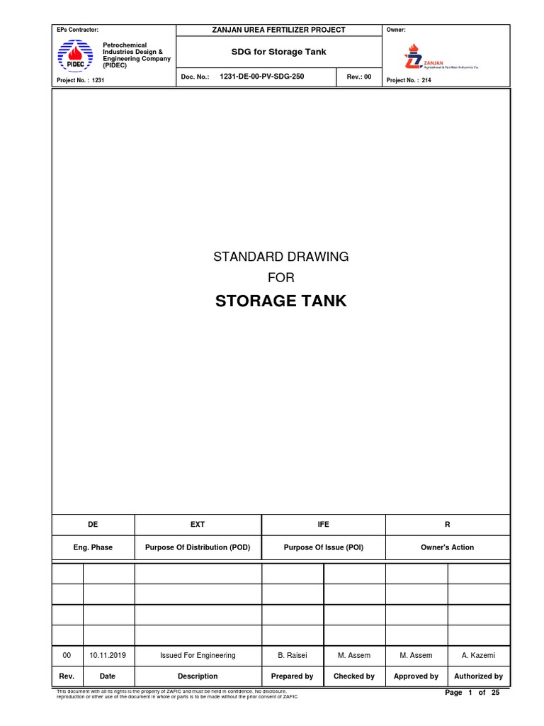 Storage Tank: Standard Drawing FOR | PDF