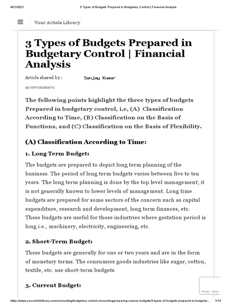3 Types of Budgets Prepared in Budgetary Control - Financial Analysis ...