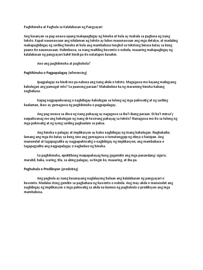 Paghihinuha at Paghula Sa Kalalabasan NG Pangyayari | PDF