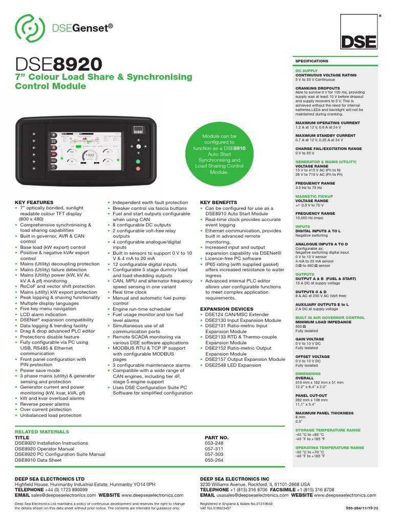 DSE8920 Data Sheet | PDF | Mains Electricity | Electromagnetism