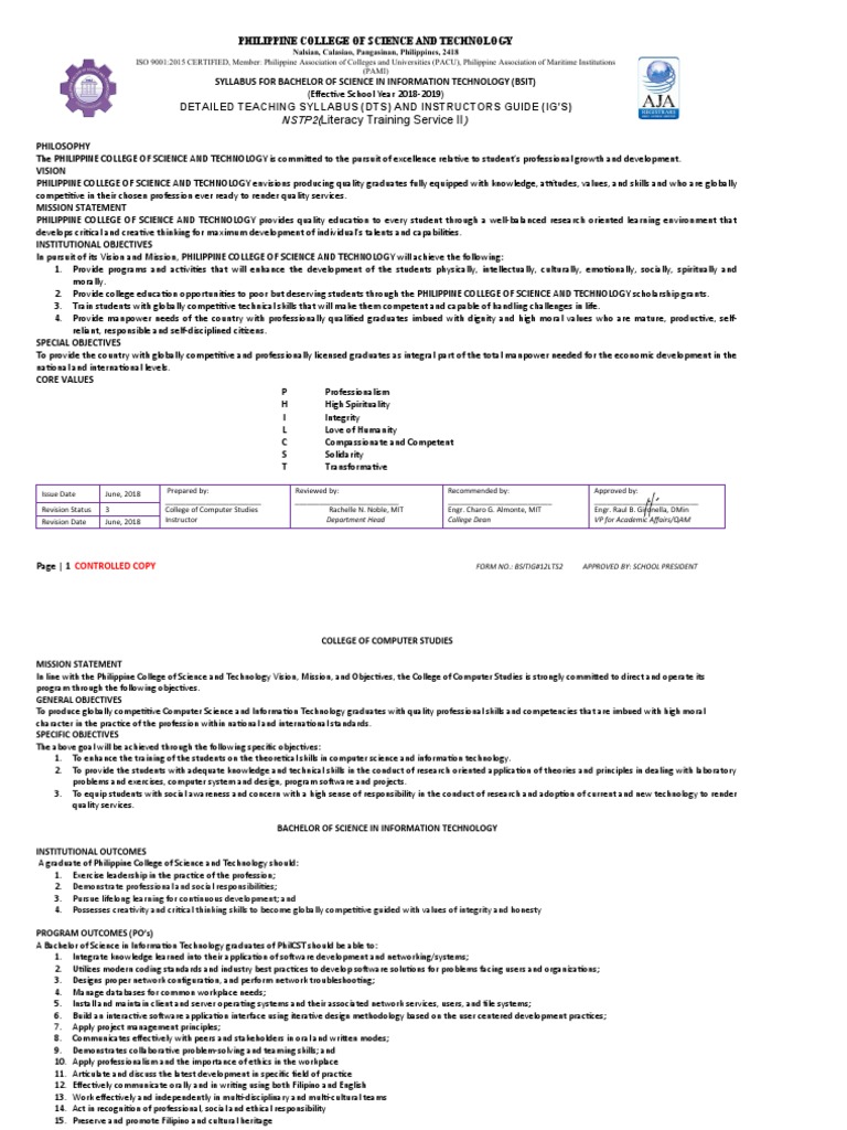 Literacy Training Service II: Detailed Teaching Syllabus (DTS) and ...