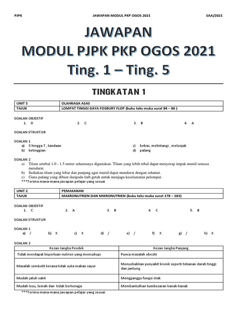 Jawapan PJPK Modul PKP Ogos 2021 t1-t5 | PDF