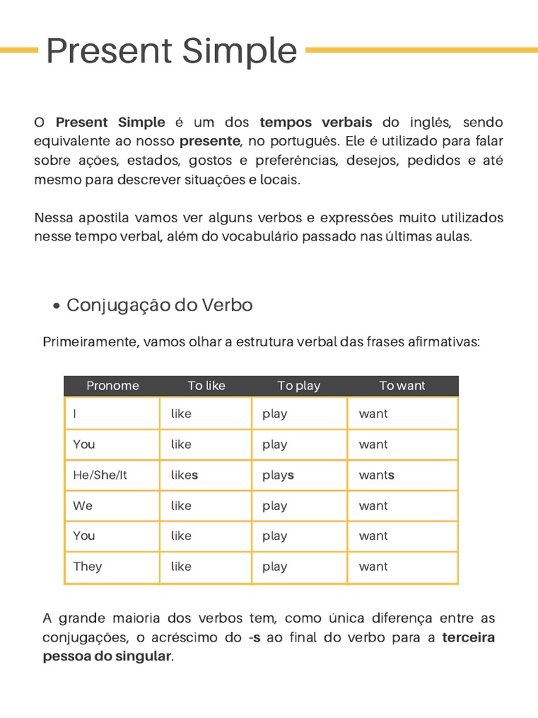 Apostila Present Simple | PDF | Pronome | Linguística