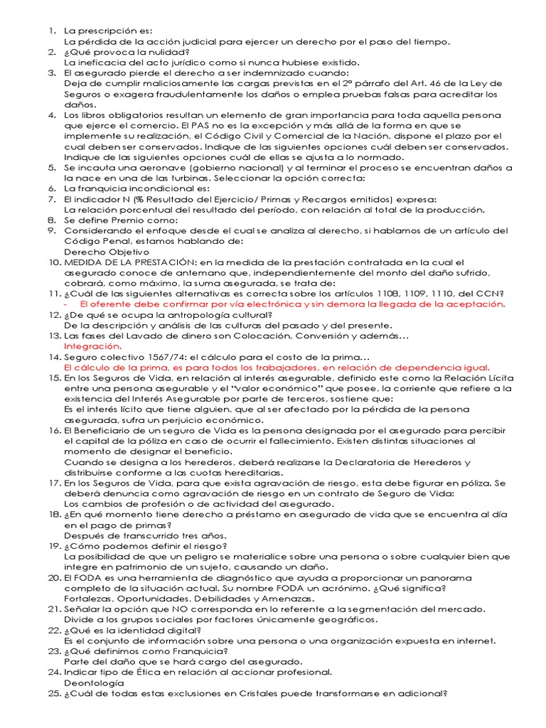 Cuestionario - PREGUNTAS EXAMEN SSN | PDF | Seguro de vida | Póliza de ...