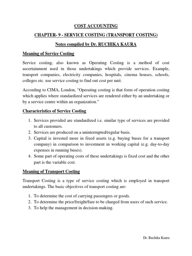 Cost Accounting Chapter-9 - Service Costing (Transport Costing) Notes ...