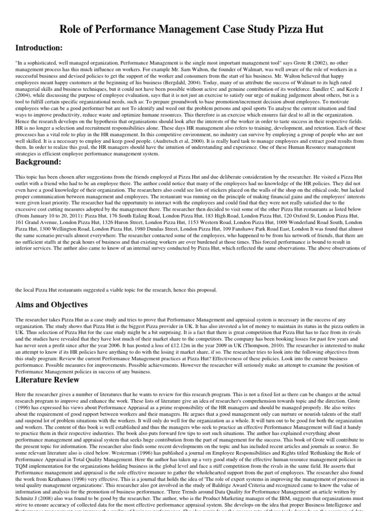 Role of Performance Management Case Study Pizza Hut | PDF ...