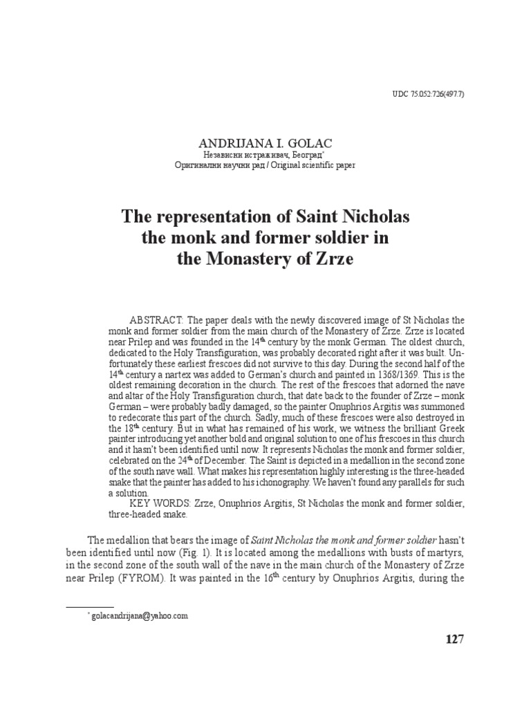 Saint Nicholas Fresco in Zrze Monastery | PDF | Apollo | Hera