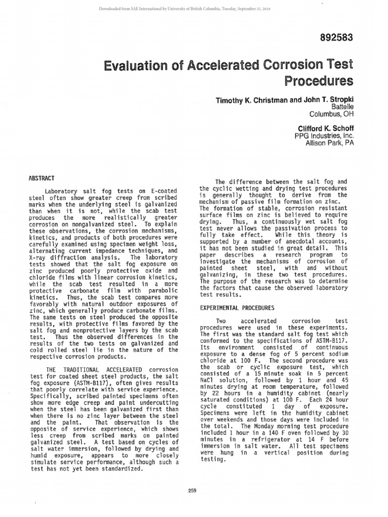 Evaluation of Accelerated Corrosion Test Procedures: Timothy K ...