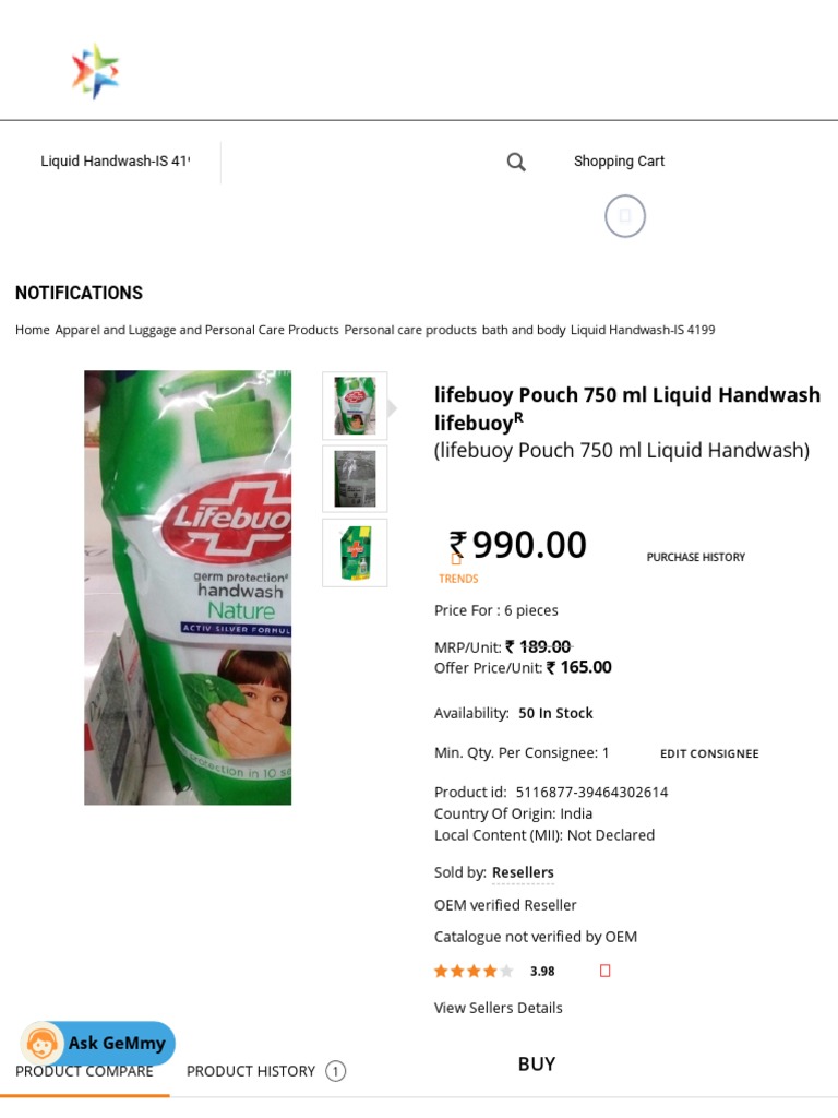 Buy Lifebuoy Pouch 750 ML Liquid Handwash Online - GeM | PDF