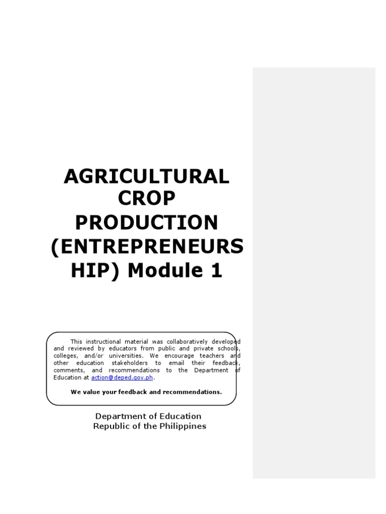 Agricultural Crop Production - MODULE 1 | PDF | Entrepreneurship | Goal