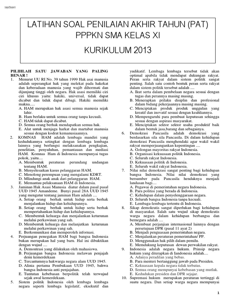 12 Naskah Soal PAT PKN XI | PDF