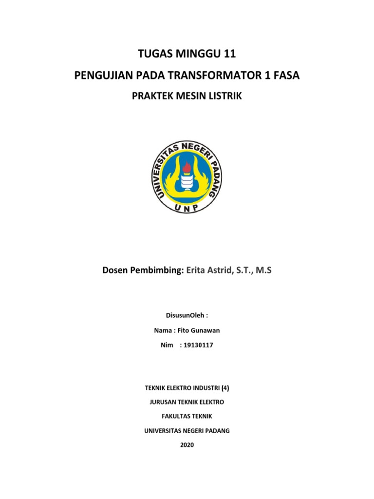 LAPORAN Pengujian Beban Nol Dan Hubungan Singkat Pada Transformator 1 ...