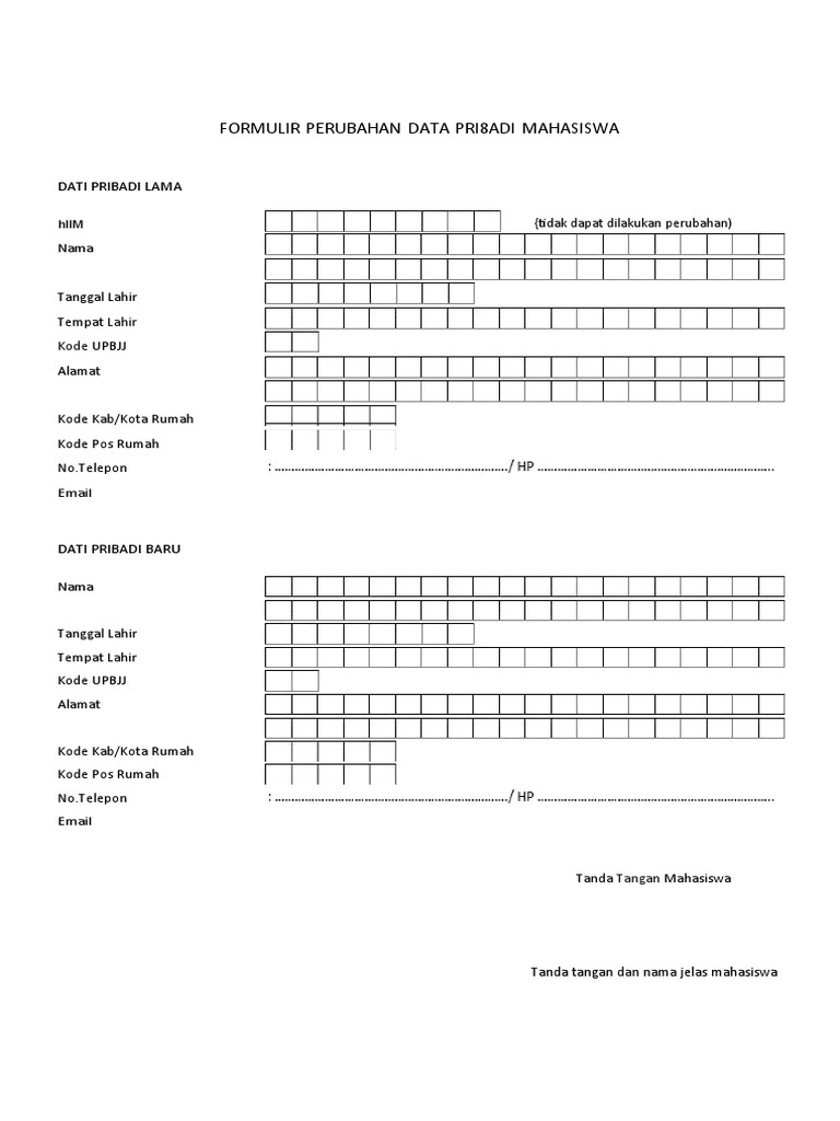 Formulir Perubahan Data Pribadi Mahasiswa UT 20052021 | PDF